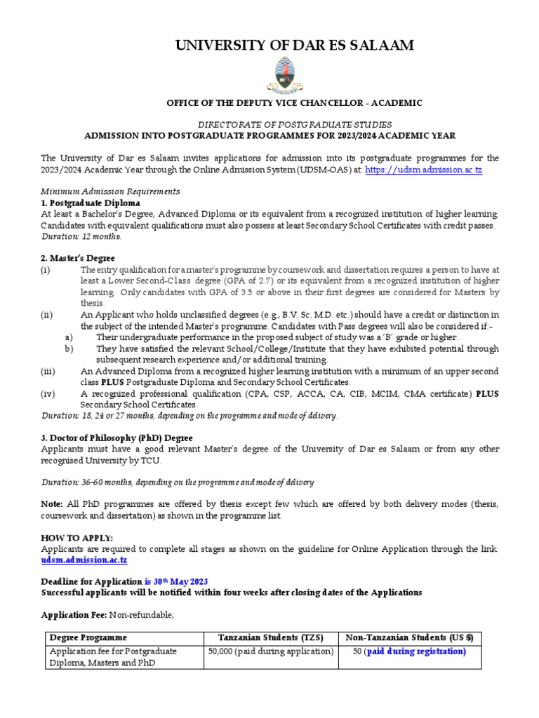 Unit26 - Admission Into Postgraduate Programmes For 2023-2024 Academic ...