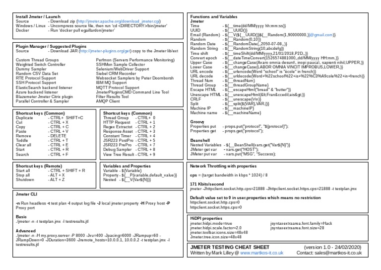 Jmeter Testing Cheat Sheet v1.0 | PDF