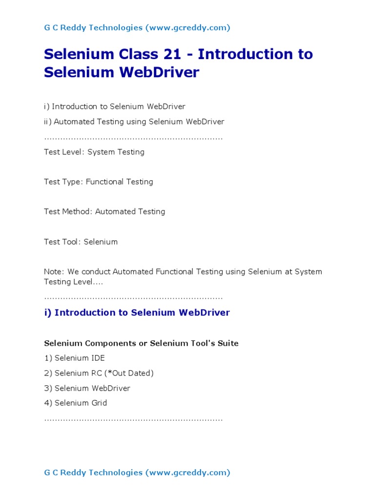 Selenium Class 21 - Introduction To Selenium WebDriver | PDF Selenium Class 21 - Introduction To Selenium WebDriver | PDF