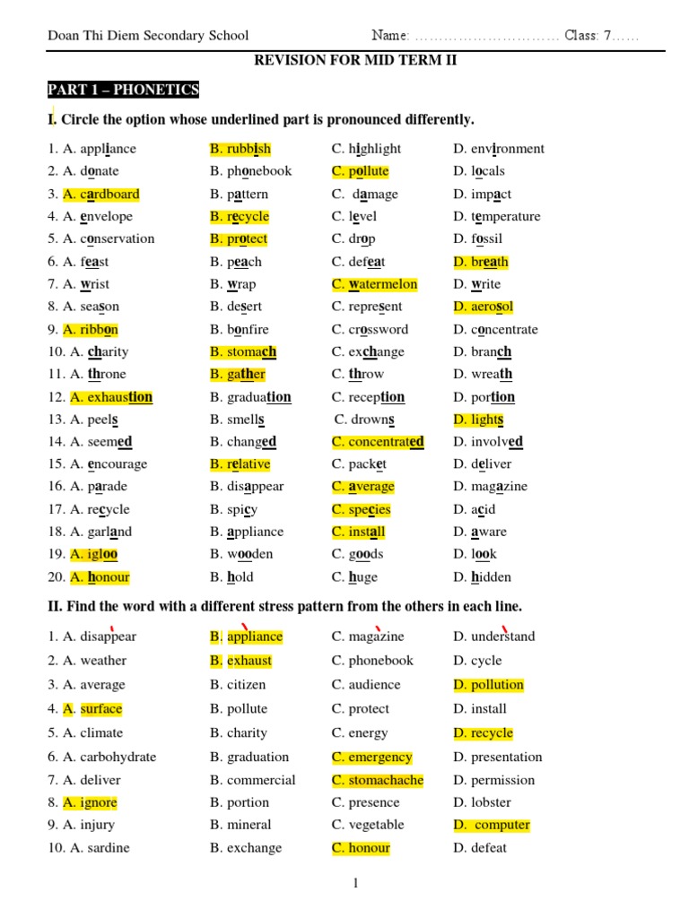 Revision For Mid Term 2 English 7 | PDF