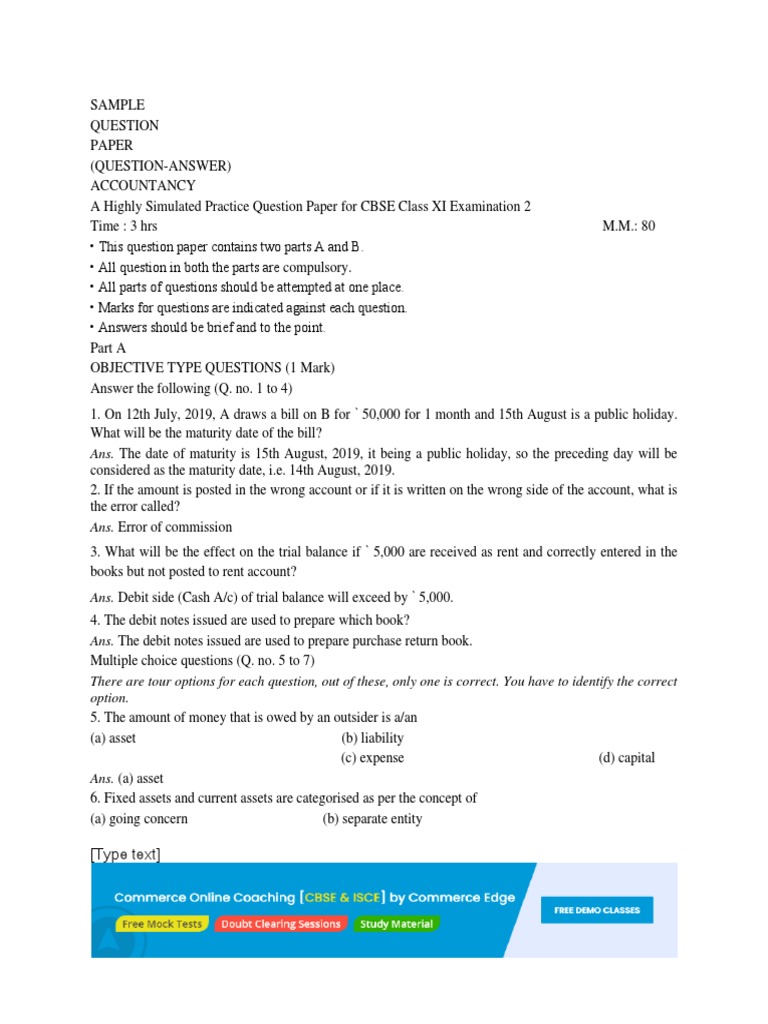 CBSE Class XI Accountancy Question Paper | PDF | Finance & Money Management
