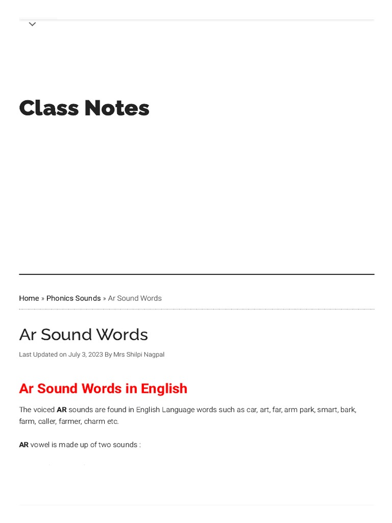 Ar Sound Words - Phonics Sounds | PDF