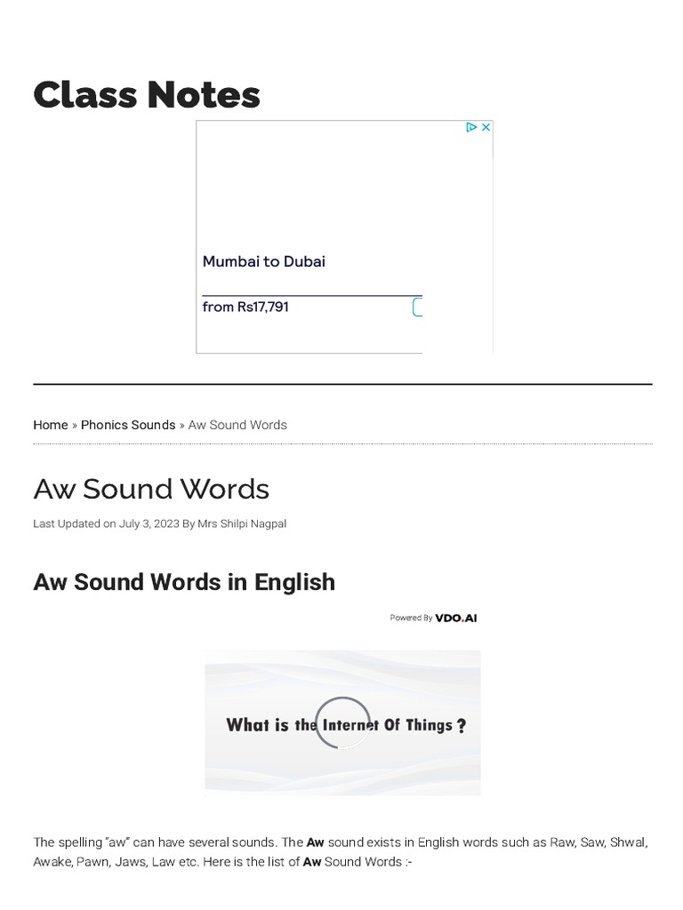 Aw Sound Words List for Phonics | PDF