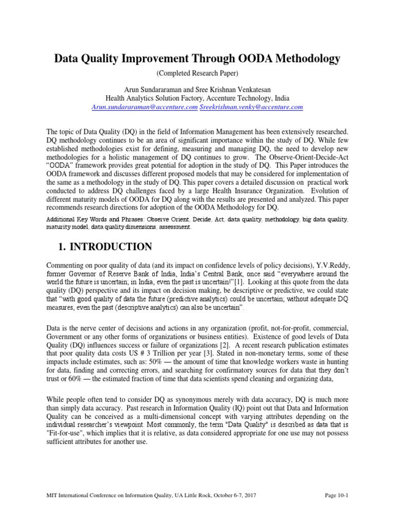 Data Quality Improvement Through OODA Methodology | PDF Data Quality Improvement Through OODA Methodology | PDF