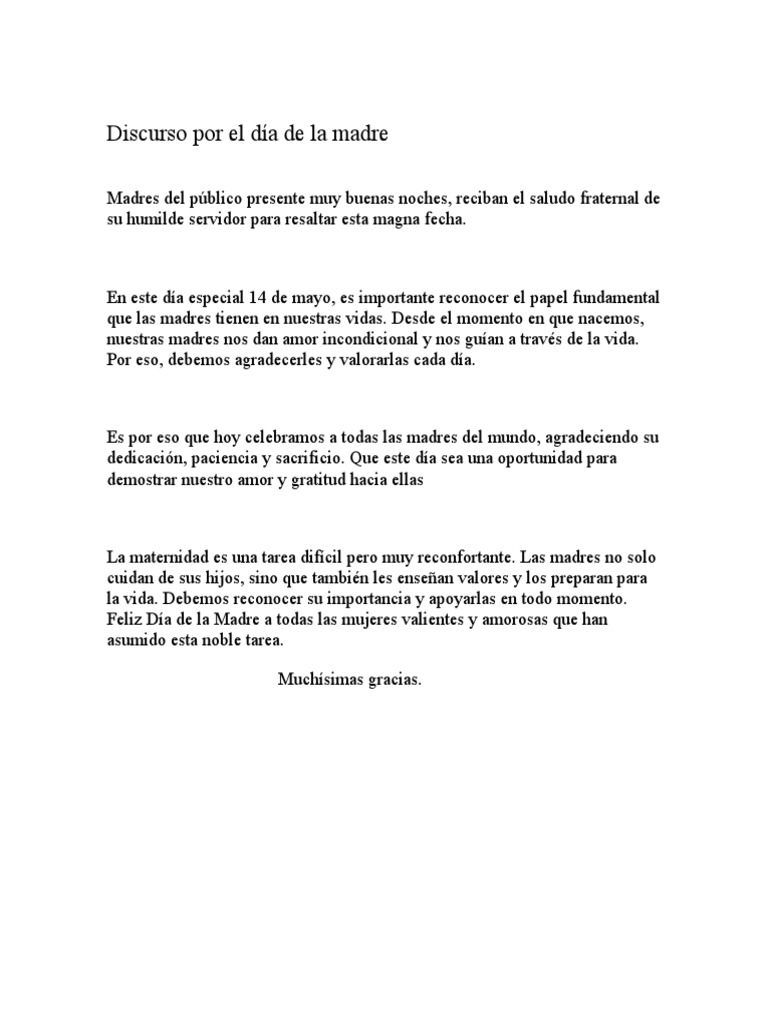 Discurso Por El Día De La Madre Pdf