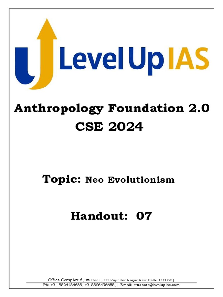 Anthropology Foundation 2.0 - Neo Evolutionism - Handout 7 | PDF