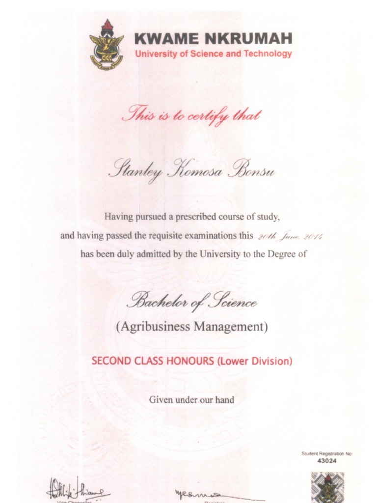 Stanley Komosa Bonsu KNUST Certificate Bachelor's | PDF