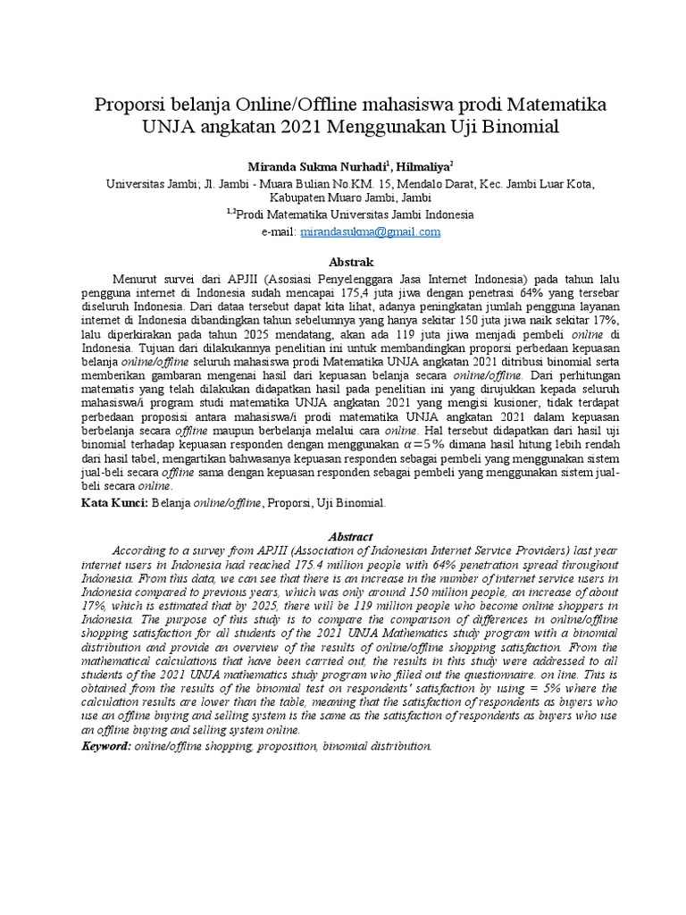 Proporsi Belanja Online Atau Offline Mahasiswa Prodi Matematika UNJA ...