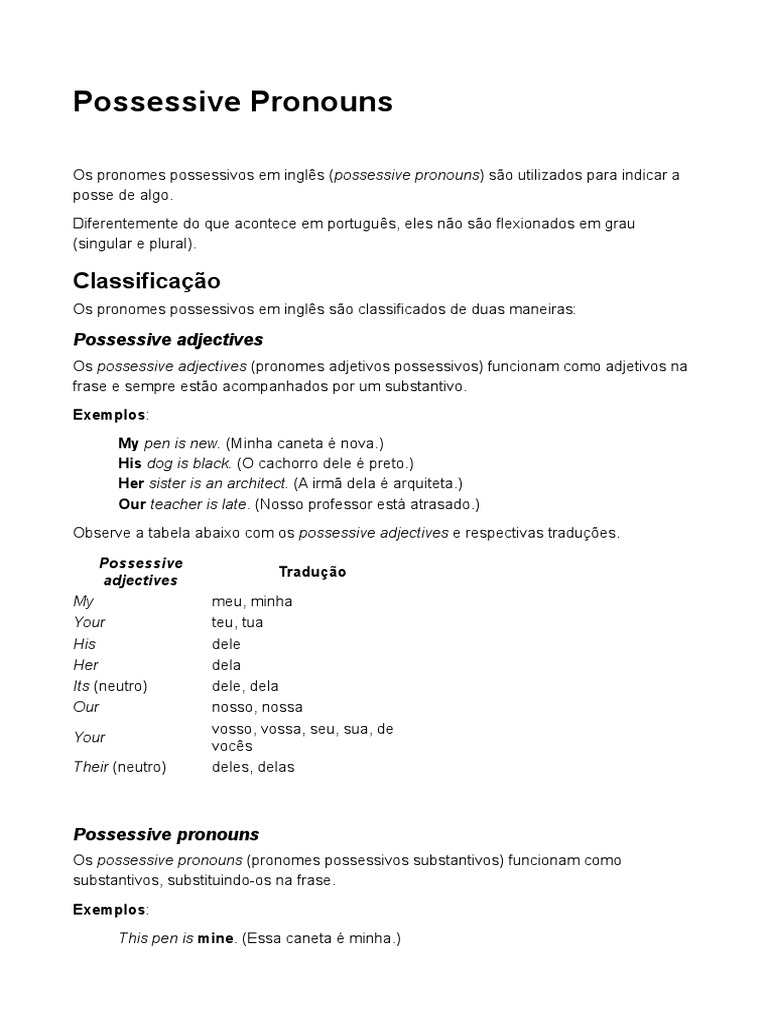 Possessive Pronouns - 6 Ano II Unidade | PDF | Substantivo | Pronome