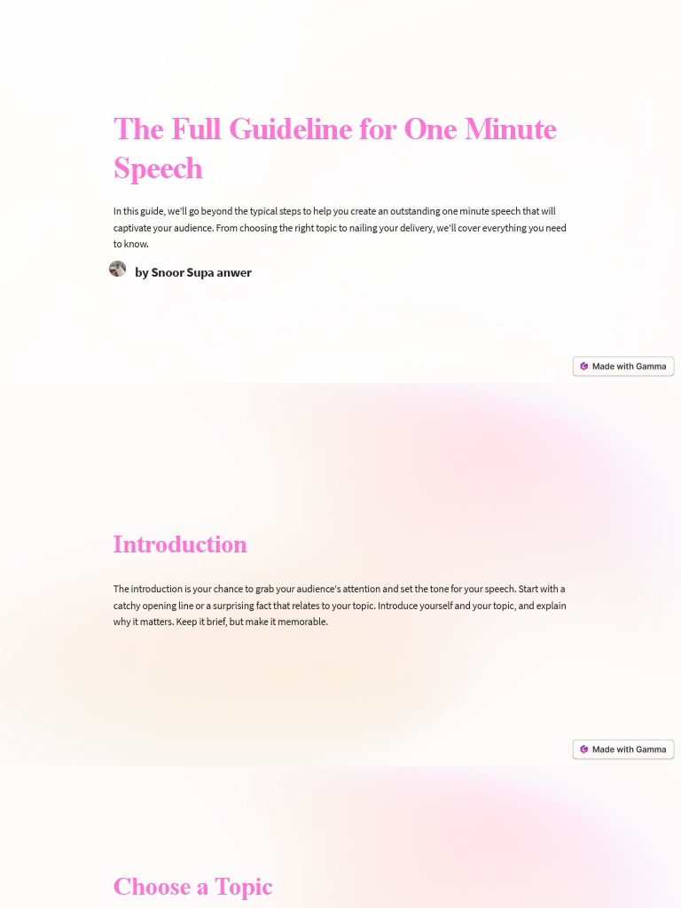 The Full Guideline For One Minute Speech | PDF | Body Language | Speech