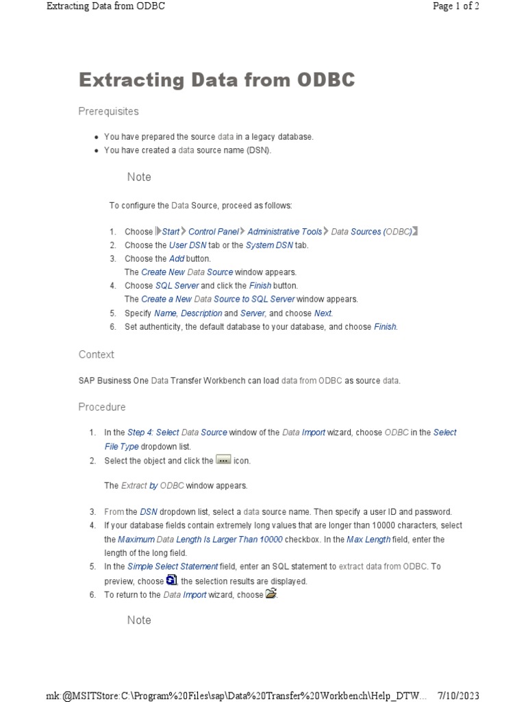 DTW - Extracting Data From ODBC | PDF