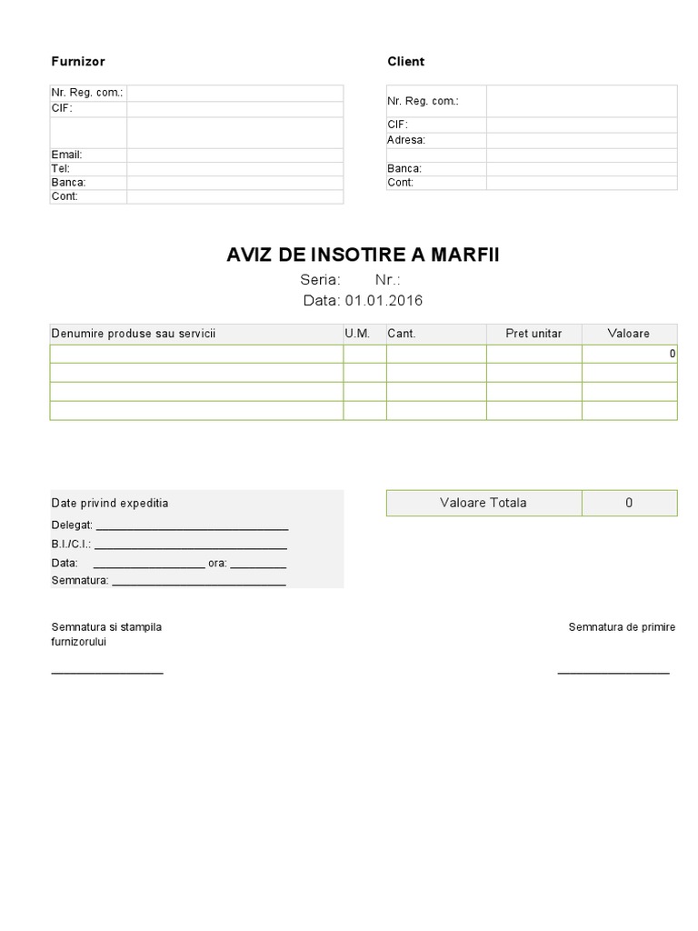 Aviz de Insotire A Marfii Model Excel | PDF