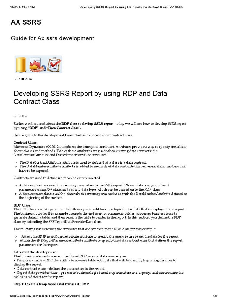 Developing Ssrs Report By Using Rdp And Data Contract Class Ax Ssrs Pdf