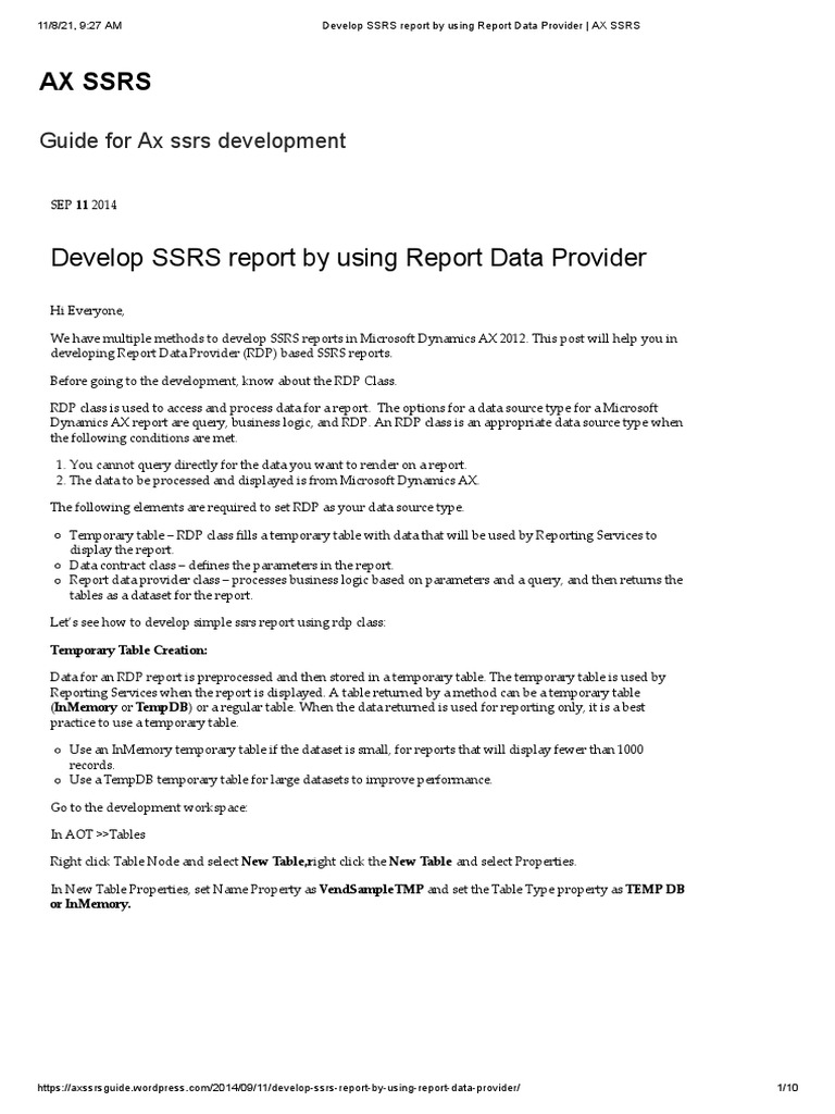 Develop SSRS Report by Using Report Data Provider - AX SSRS | PDF ... Develop SSRS Report by Using Report Data Provider - AX SSRS | PDF ...