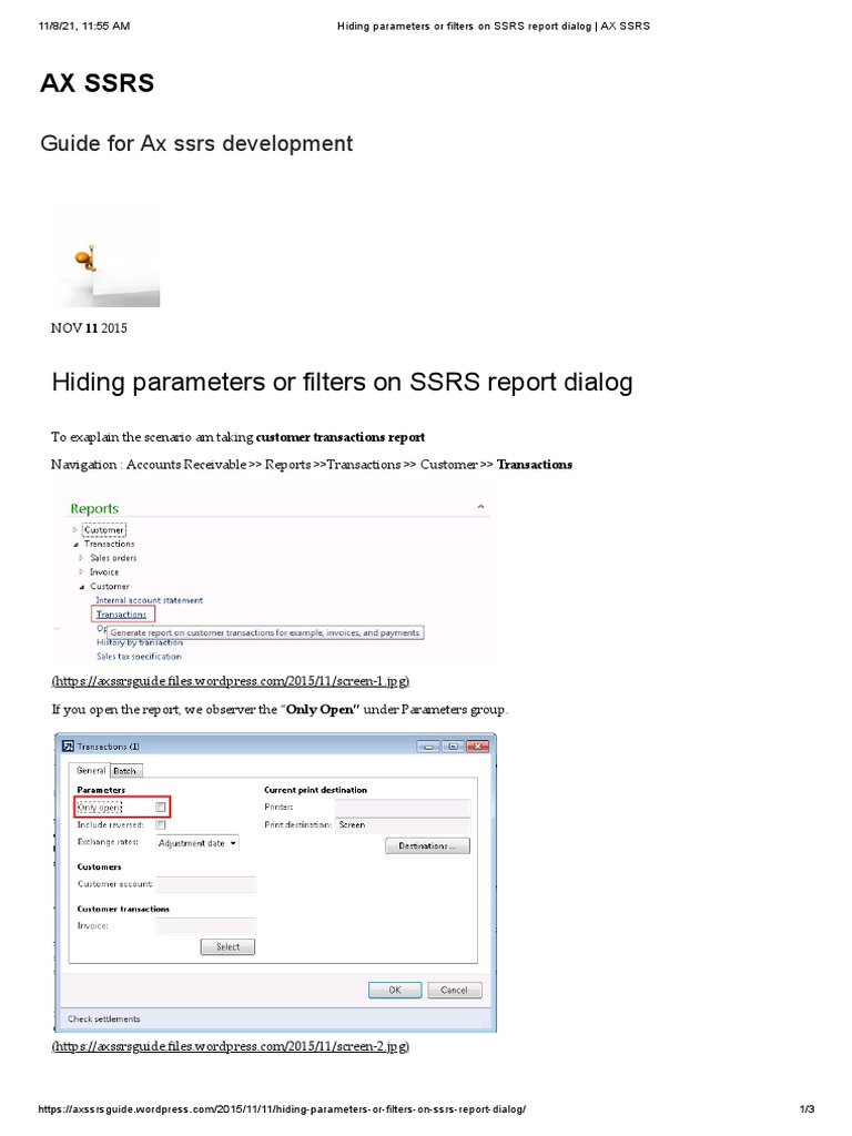 Hiding Parameters or Filters On SSRS Report Dialog - AX SSRS | PDF | Computers