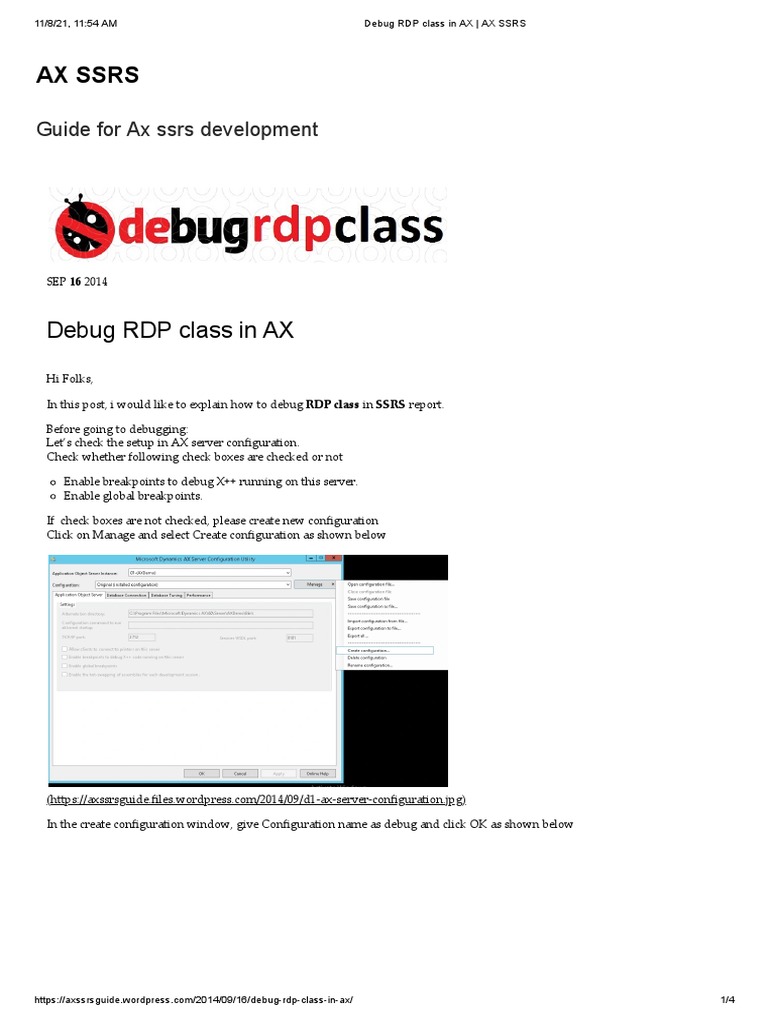 Debug RDP Class in AX - AX SSRS | PDF | Computers | Technology & Engineering