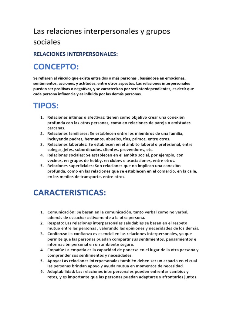 Las Relaciones Interpersonales y Grupos Sociales | PDF | Relaciones ...