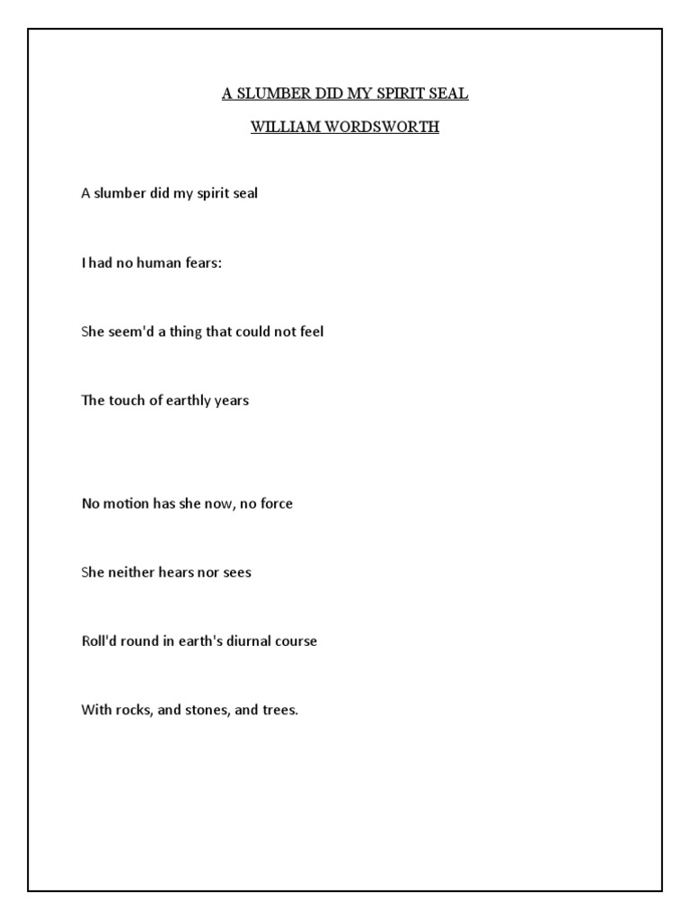 A Slumber Did My Spirit Seal Poem | PDF