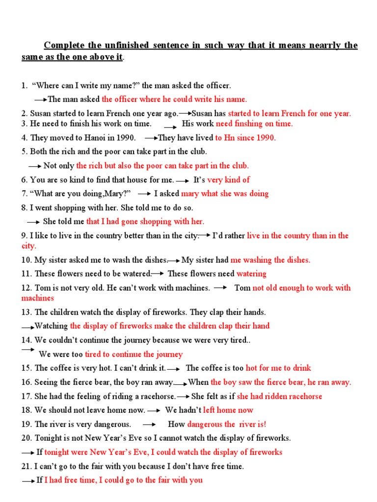Rewrite Sentences 2 | PDF