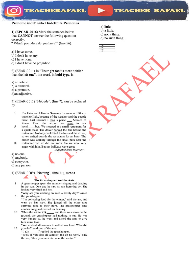 Pronomes Indefinidos em Inglês | PDF | Language Arts & Discipline