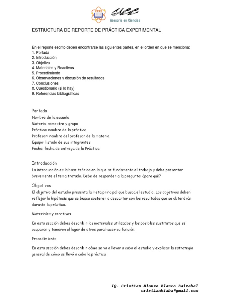 Estructura de Reporte de Práctica Experimental | PDF