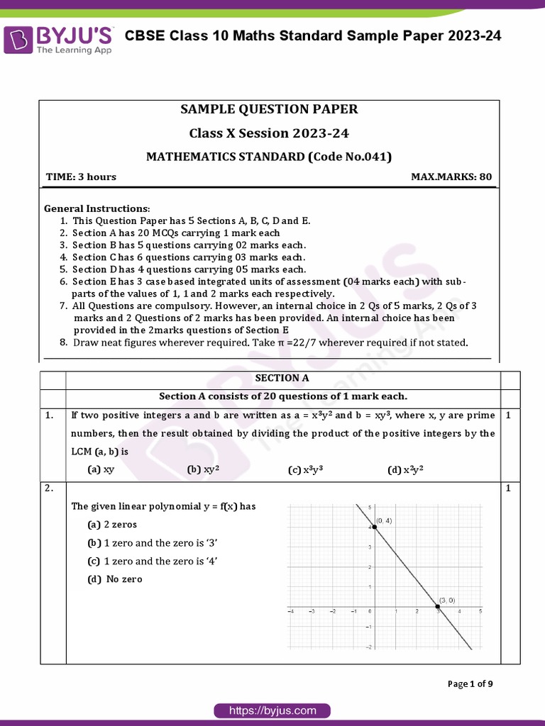 CBSE Class 10 Maths Apr 13 Standard Sample Paper 2023 24 | PDF | Circle ...