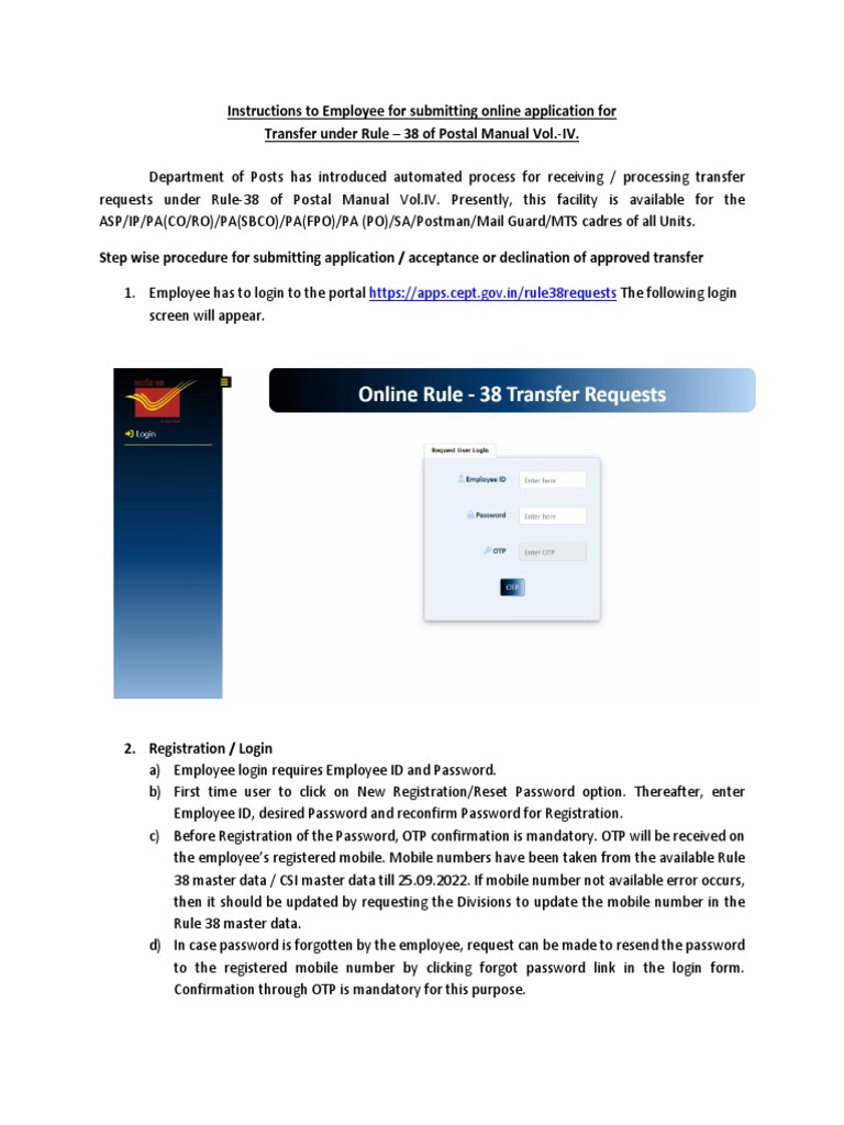 Instructions To Employee For Submitting Online Application For Transfer ...