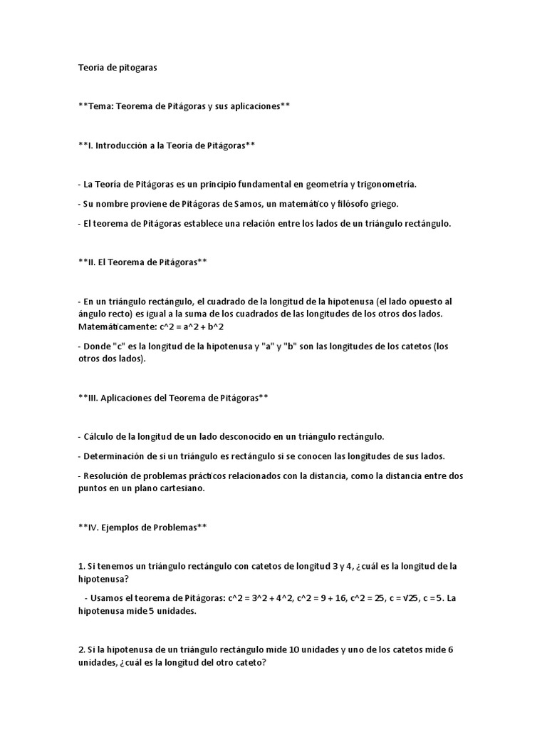 Teorema de Pitágoras y sus Aplicaciones | PDF