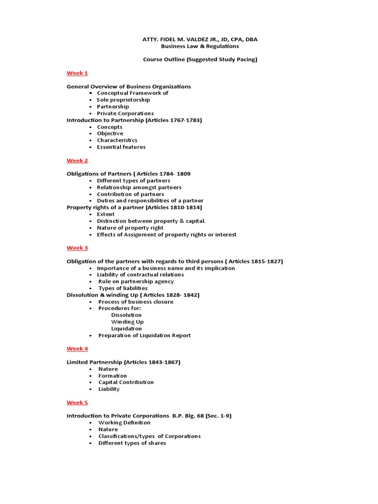 Course Outline or Pacing Guide | PDF