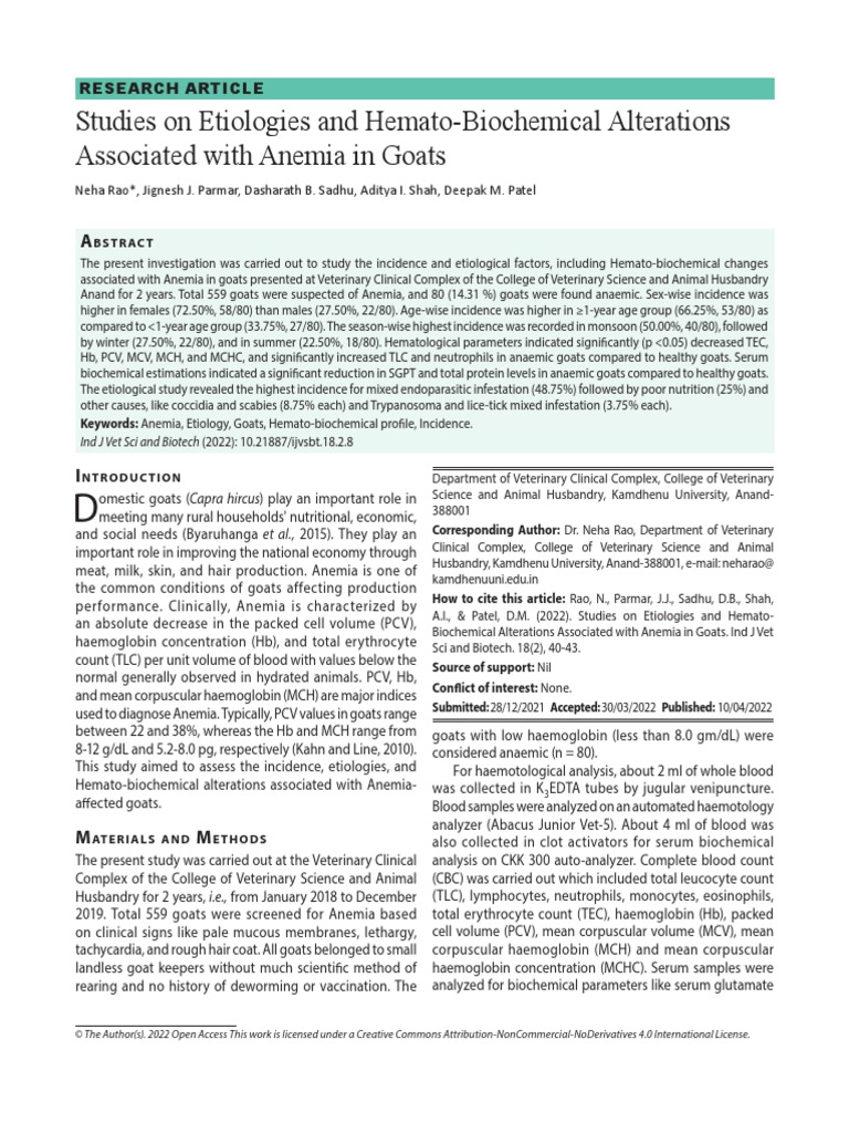 Studies On Etiologies and Hemato-Biochemical Alterations Associated ...