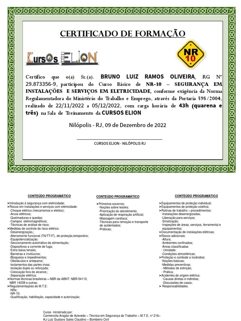 Certificado de Formação | Download grátis PDF | Eletricista ...
