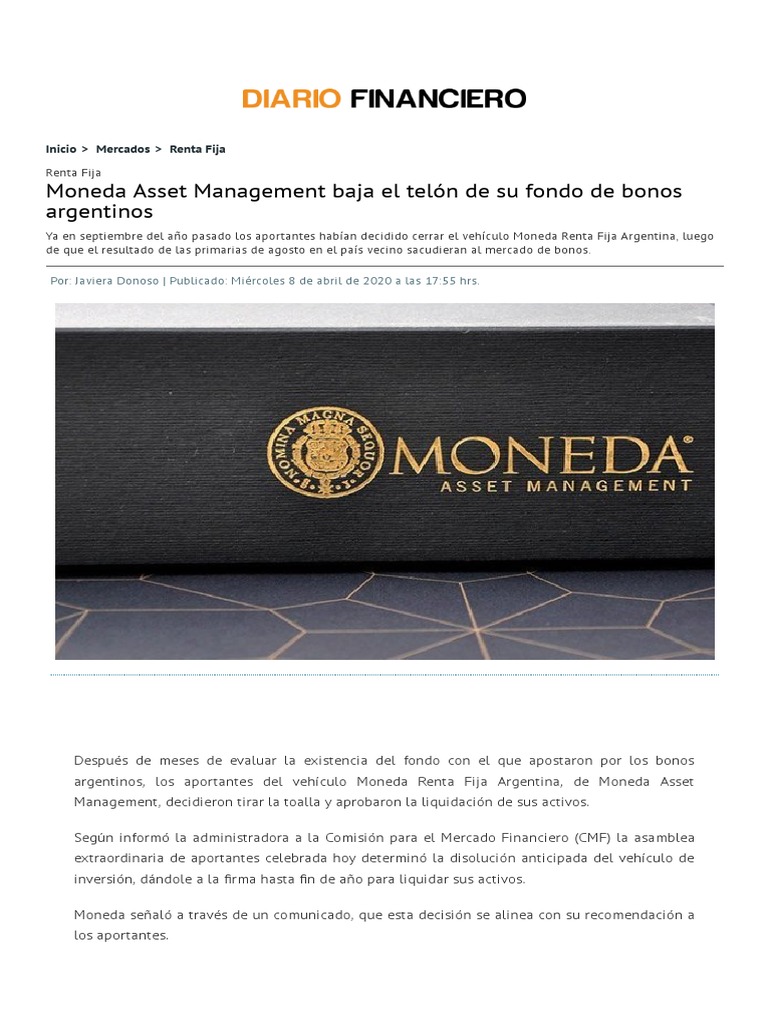 Moneda Asset Management Baja El Telã N de Su Fondo de Bonos Argentinos - Diario Financiero | PDF