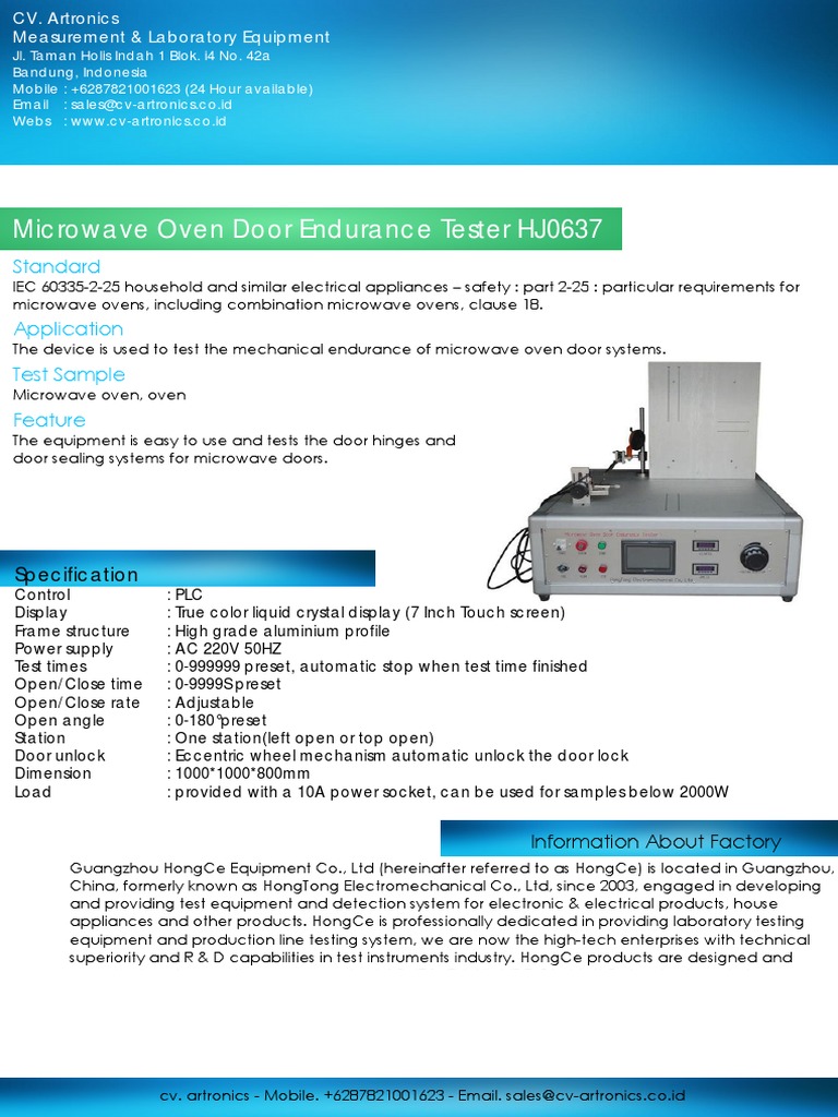 Brochure Microwave Oven Endurance Tester | PDF