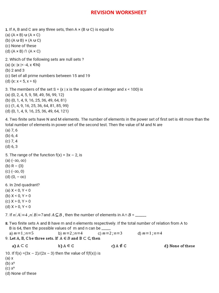 Revision Worksheet Grade 11 | PDF