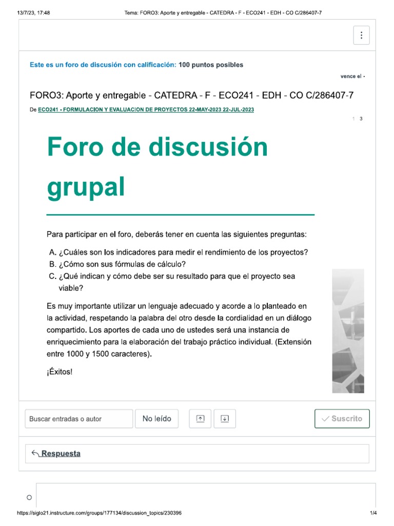 Tema - Foro3 - Aporte y Entregable - Catedra - F - Eco241 - Edh - Co C - 286407-7 | PDF