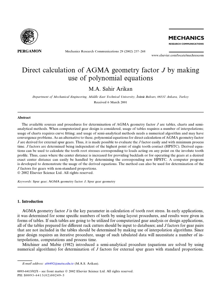 Direct Calculation of AGMA Geometry Factor J by Making | PDF