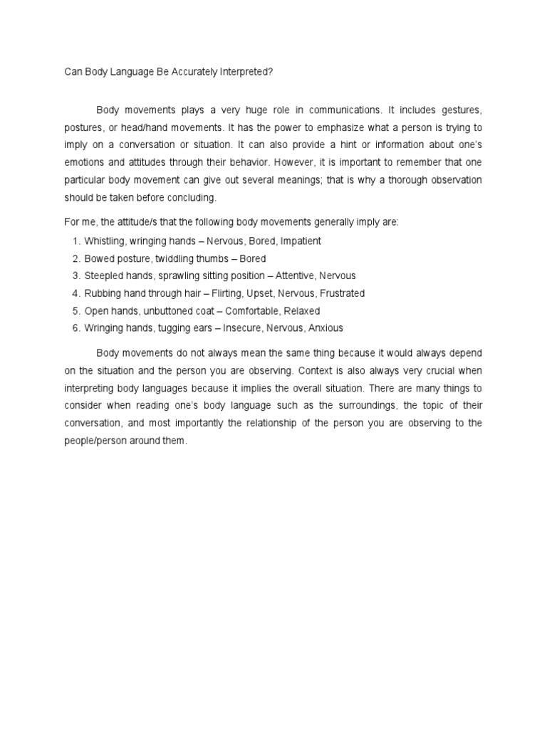 Interpreting Body Language Signals | PDF