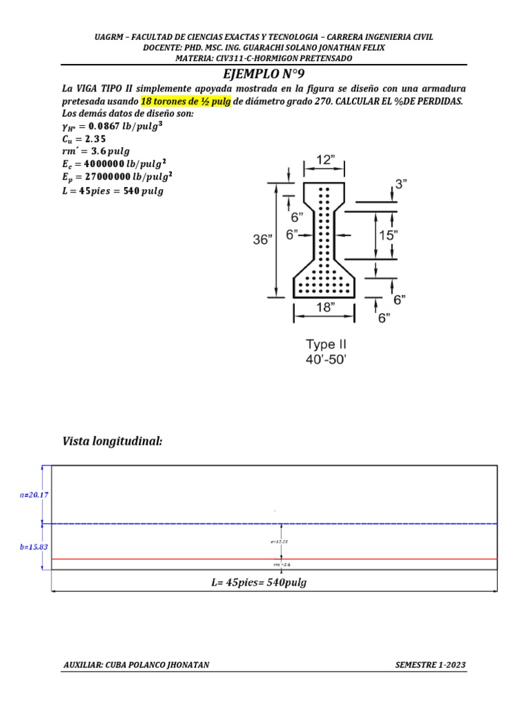 Ejemplo N°9 Ayudantia H°p°-C | PDF | Hormigón pretensado | Ingeniero civil