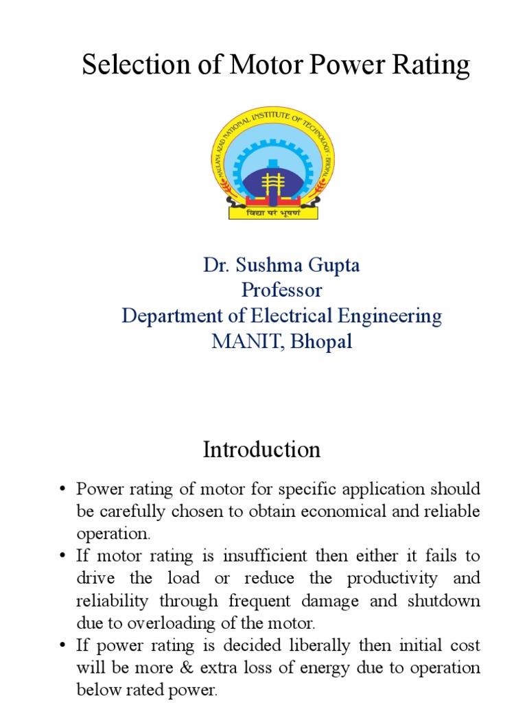 Selection of Motor Power Rating VI Sem | PDF | Electric Motor | Temperature