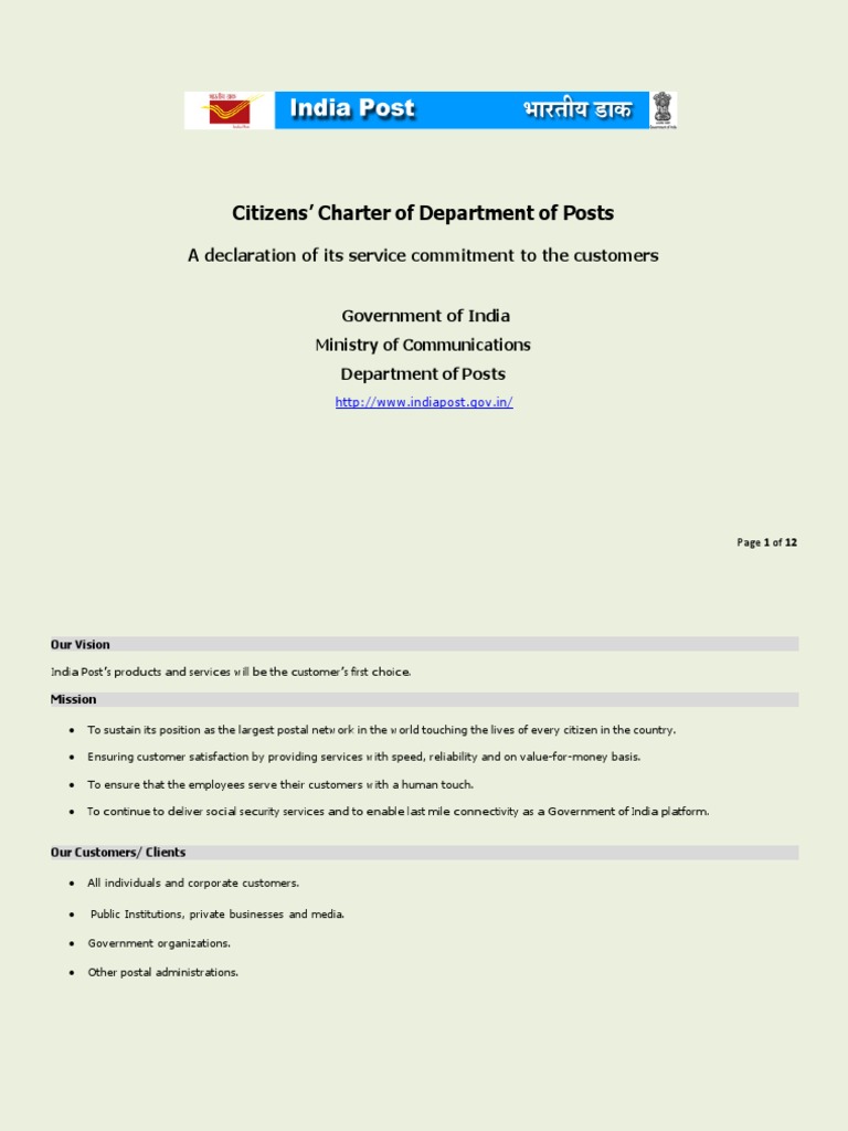 Citizen Charter 2021 | PDF | Mail | Service Industries