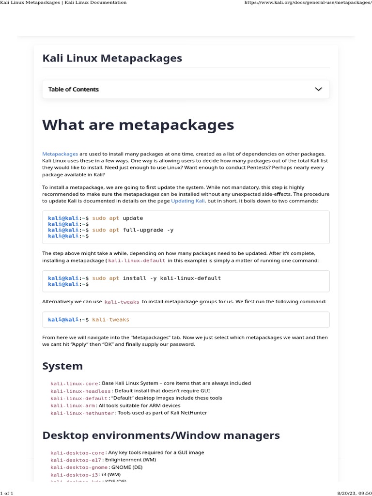 Kali Linux Metapackages Guide | PDF | Desktop Environment | Linux