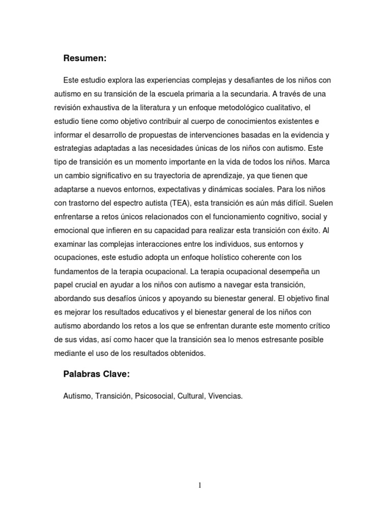 Las Vivencias Psicosociales y Culturales de Los Niños Con Autismo en Su ...