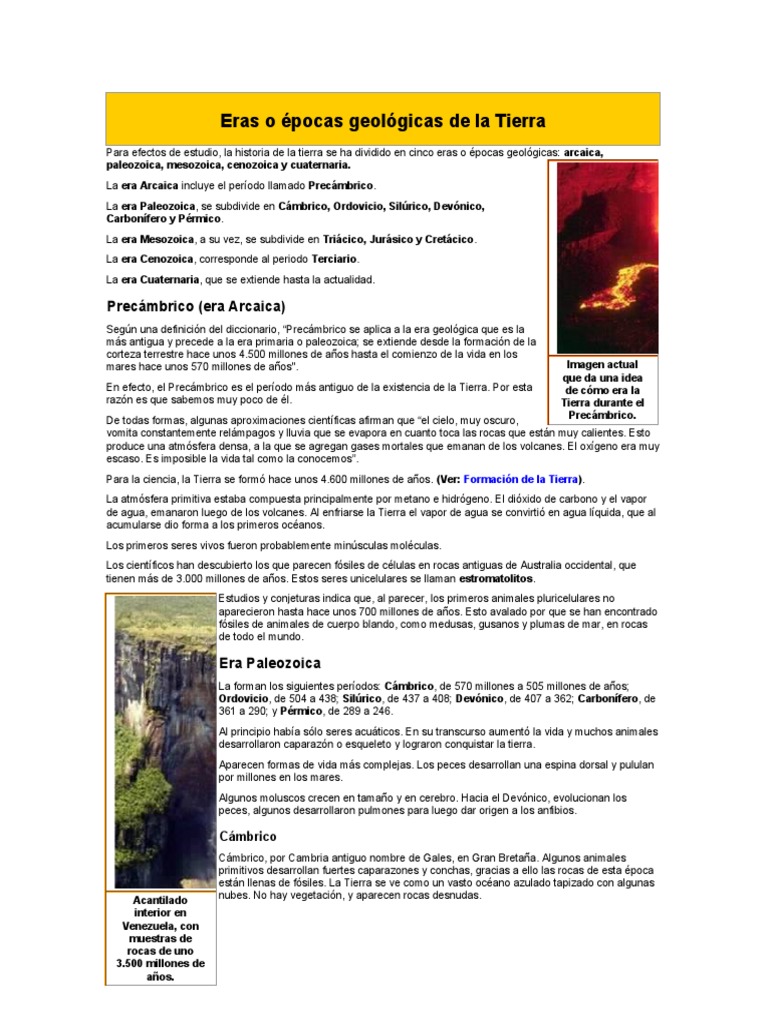 Eras o Epocas Geologicas de La Tierra | PDF | Escala de tiempo ...