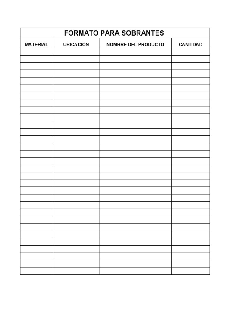 Formato de Sobrantes | PDF