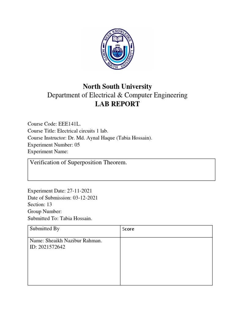 Superposition Theorem Lab Report | PDF | Science & Mathematics