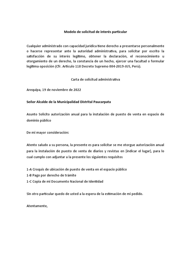 Modelo de Solicitud de Interés Particular | PDF