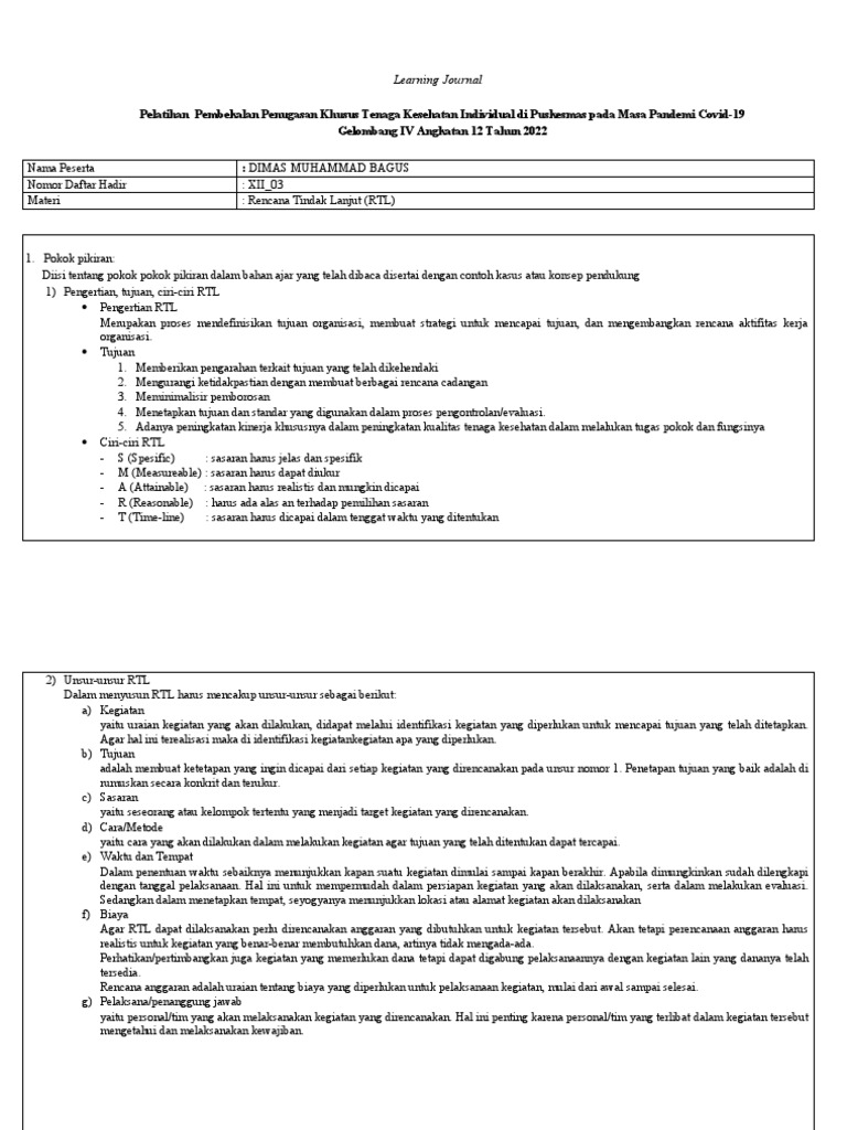 Contoh Dokumen Rencana Tindak Lanjut (RTL) | PDF