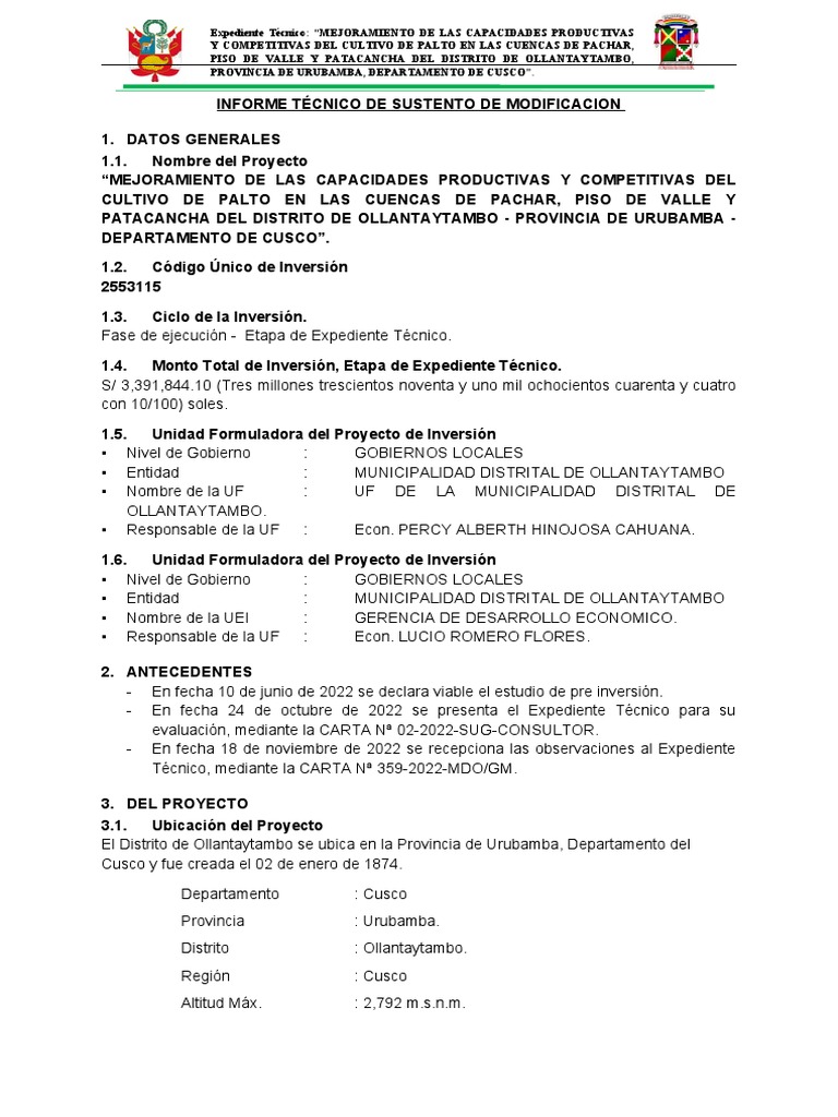 Informe de Sustento | PDF | Presupuesto | Dinero