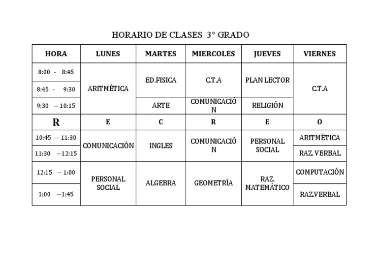 HORARIO DE CLASES 3°GRADO | PDF