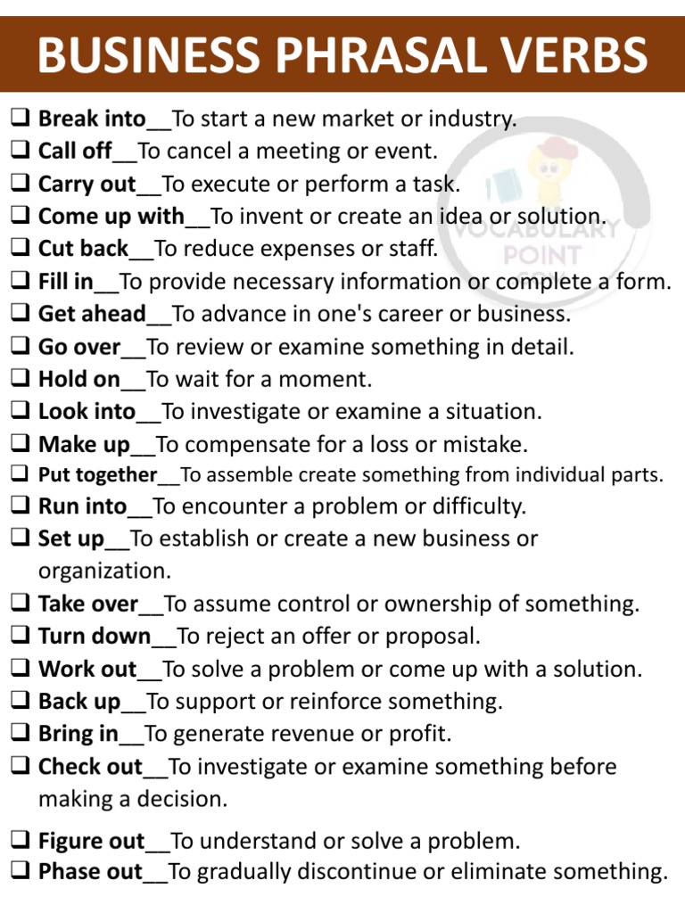Business Phrasal Verbs With Meaning and Sentences PDF | PDF | Profit ...